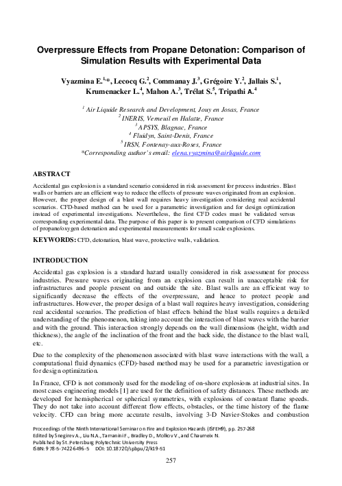 (PDF) Overpressure Effects from Propane Detonation: Comparison of ...