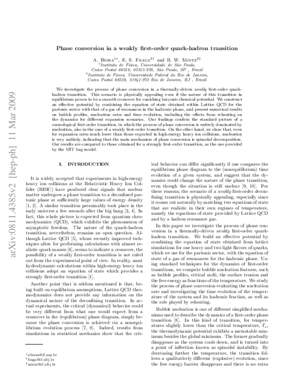 (PDF) Phase conversion in a weakly first-order quark-hadron transition | Eduardo Lillo Fraga ...