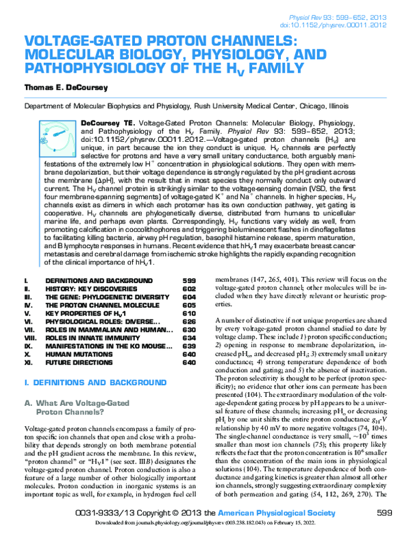 (PDF) Voltage-Gated Proton Channels: Molecular Biology, Physiology, and ...