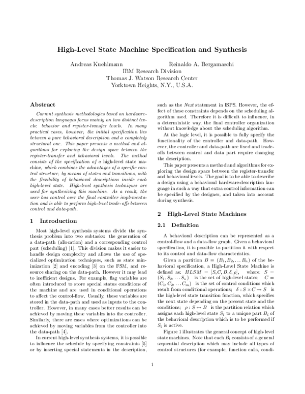 (PDF) High-level state machine specification and synthesis