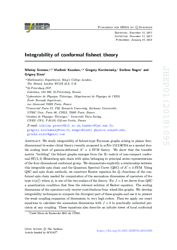 (PDF) Integrability of conformal fishnet theory