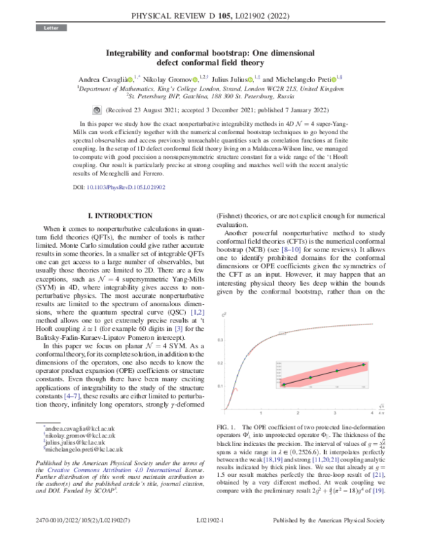 Pdf Integrability And Conformal Bootstrap One Dimensional Defect Conformal Field Theory