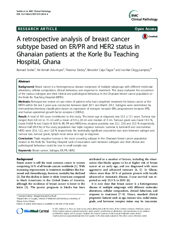 (PDF) A retrospective analysis of breast cancer subtype based on ER/PR ...