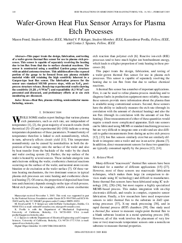 (PDF) Wafer-Grown Heat Flux Sensor Arrays for Plasma Etch Processes