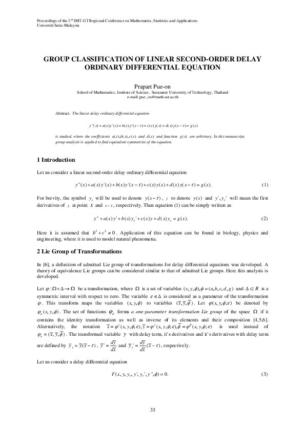 (PDF) Group Classification of Linear Second-Order Delay Ordinary ...