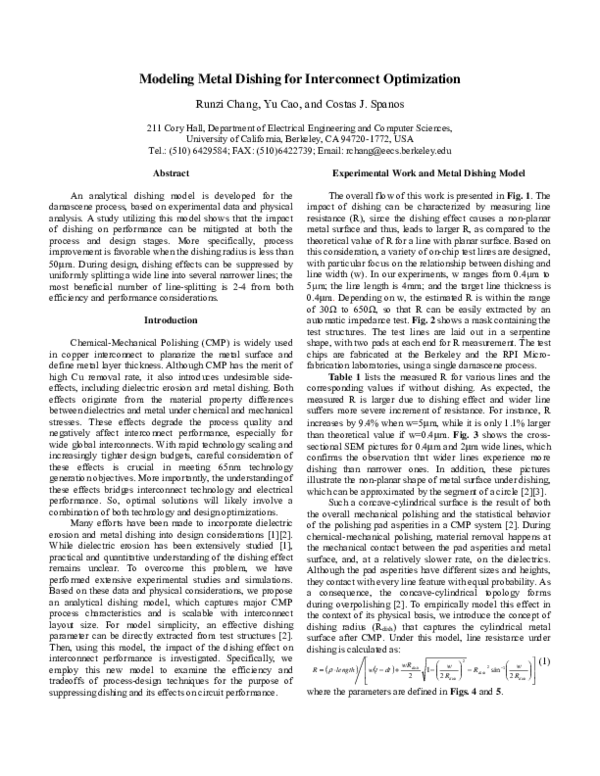 (PDF) Modeling metal dishing for interconnect optimization