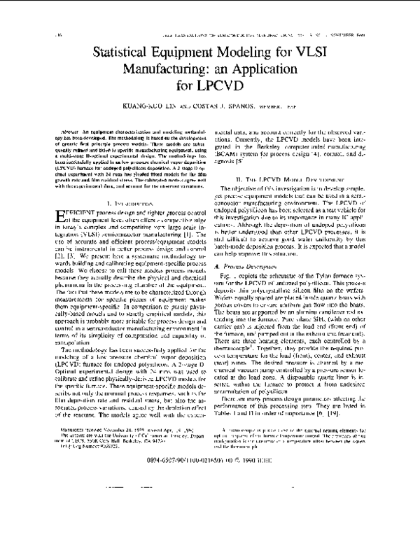 (PDF) Statistical equipment modeling for VLSI manufacturing: an ...