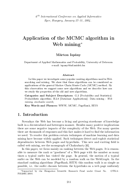 (PDF) Application of the MCMC algorithm in Web mining