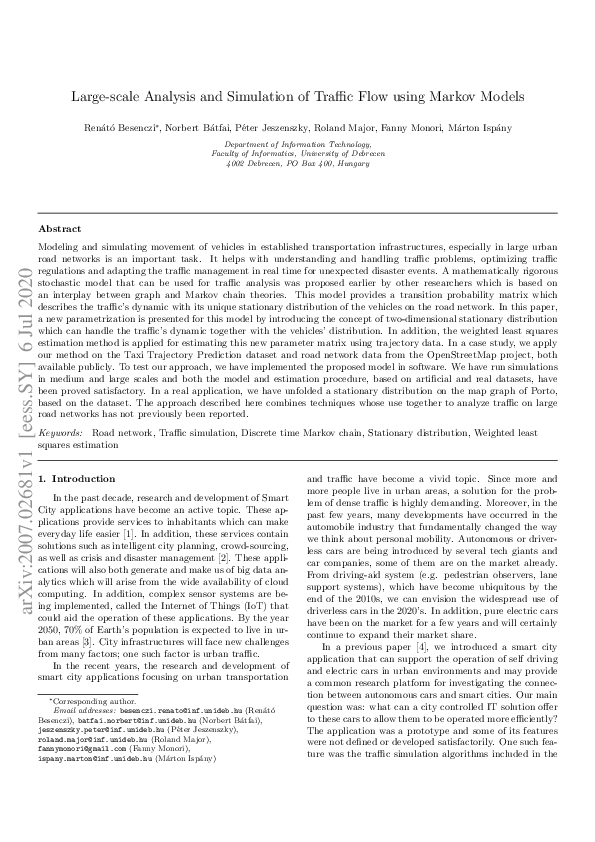(PDF) Large-scale simulation of traffic flow using Markov model