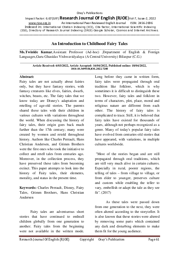 (PDF) An Introduction to Childhood Fairy Tales