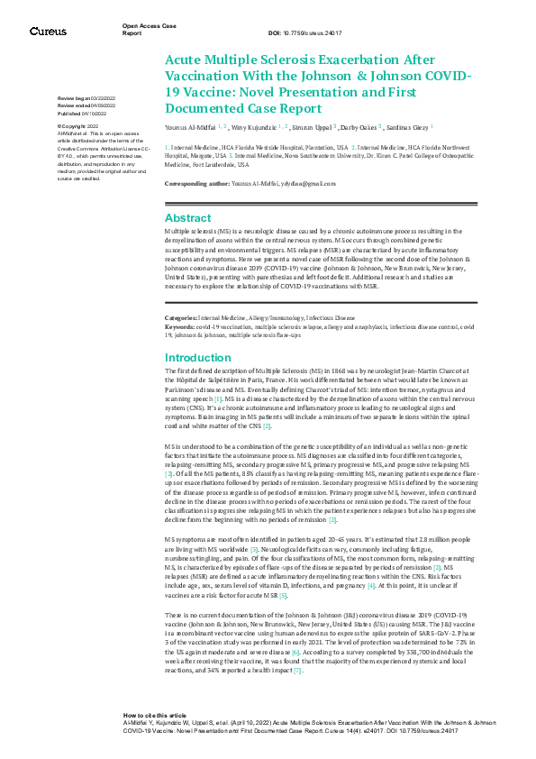 (PDF) Acute Multiple Sclerosis Exacerbation After Vaccination With the ...