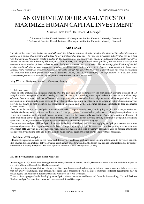 (PDF) An Overview of HR Analytics to Maximize Human Capital Investment