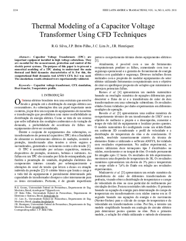 Pdf Thermal Modeling Of A Capacitor Voltage Transformer Using Cfd