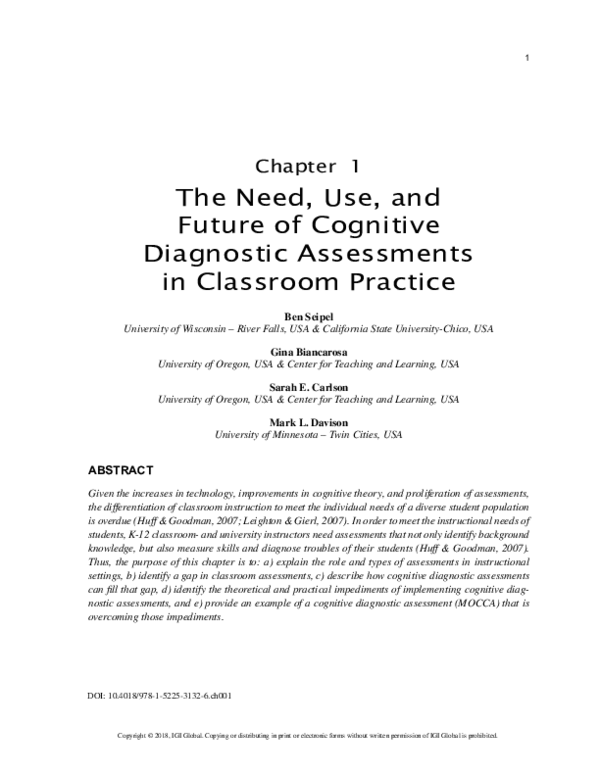 (PDF) The Need, Use, and Future of Cognitive Diagnostic Assessments in ... (PDF) The Need, Use, and Future of Cognitive Diagnostic Assessments in ...