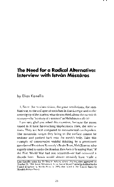 (PDF) The Need for a Radical Alternative: An Interview with István Mészáros