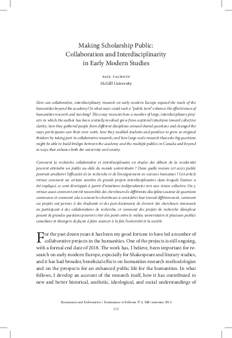 (PDF) Making Scholarship Public: Collaboration and Interdisciplinarity ...