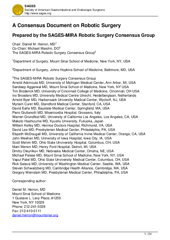(PDF) A consensus document on robotic surgery