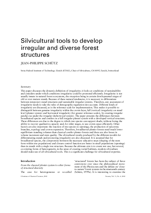 (PDF) Silvicultural tools to develop irregular and diverse forest ...