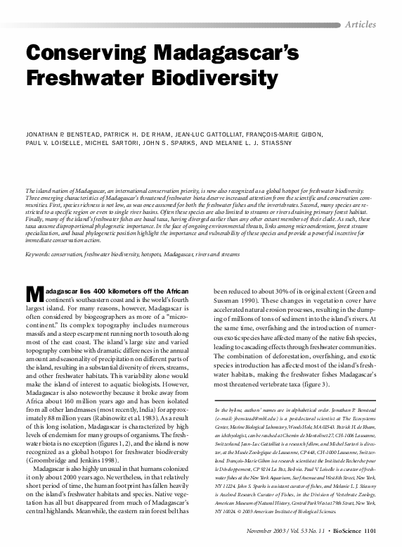 (PDF) Conserving Madagascar's Freshwater Biodiversity