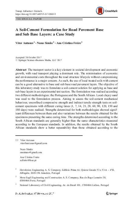 (PDF) A Soil-Cement Formulation for Road Pavement Base and Sub Base ...