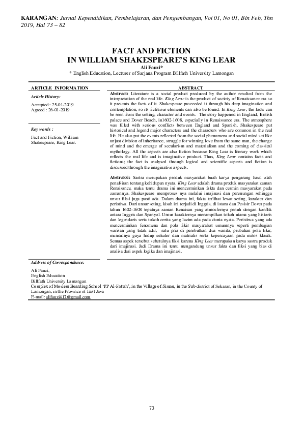 (PDF) Fact and Fiction in William Shakespeare’s King Lear