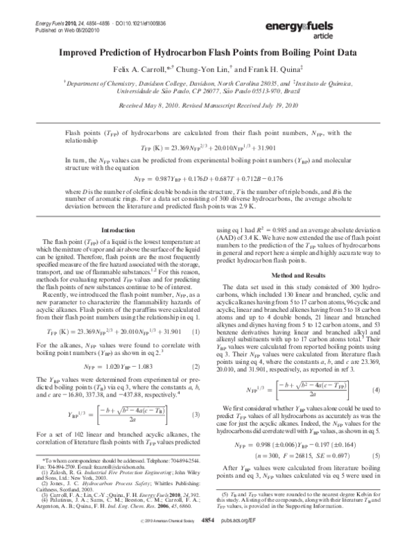 (PDF) Improved Prediction of Hydrocarbon Flash Points from Boiling ...