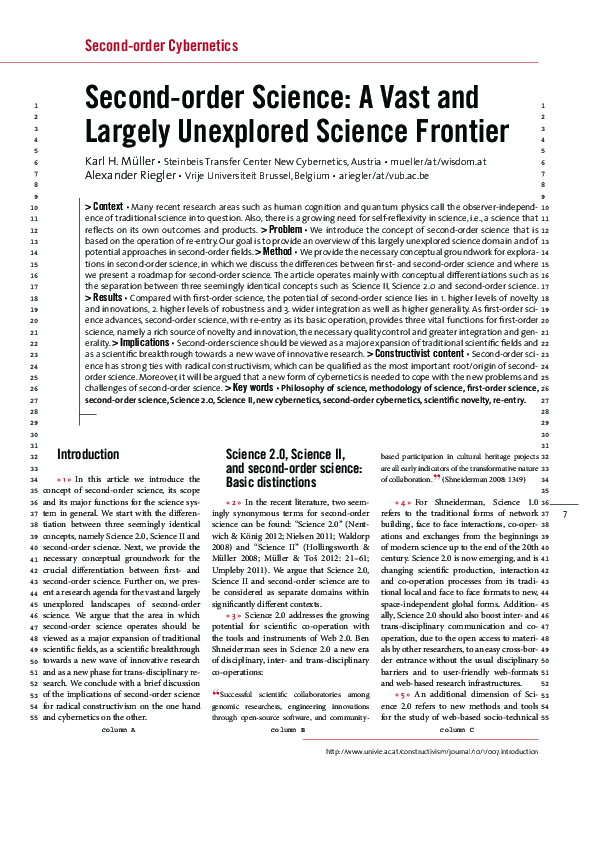 (PDF) Second-Order Science: A Vast and Largely Unexplored Science Frontier