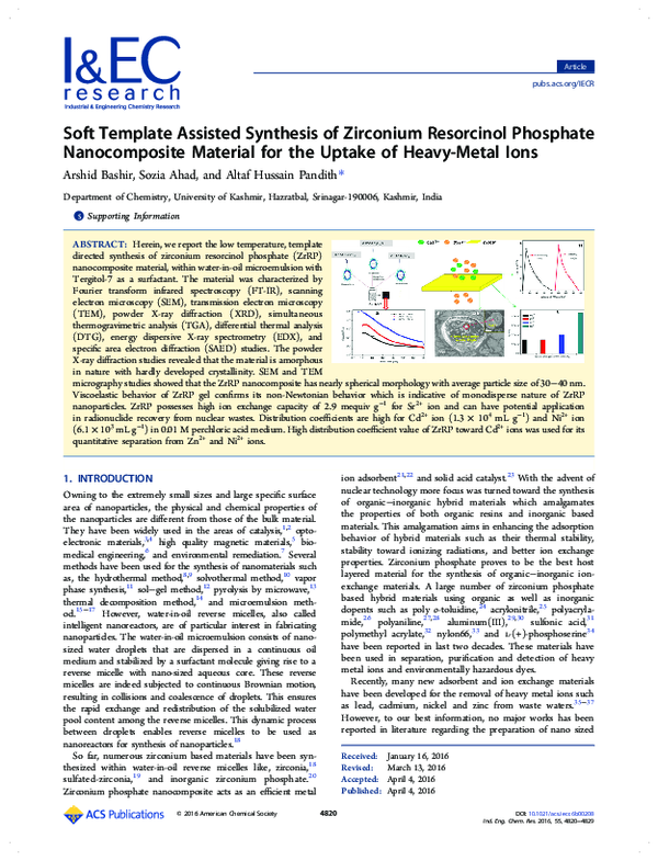 (PDF) Soft Template Assisted Synthesis of Zirconium Resorcinol Phosphate Nanocomposite Material ...