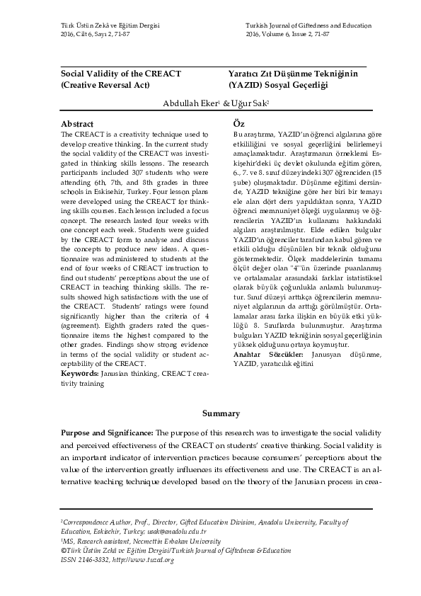 (PDF) Social Validity of the CREACT (Creative Reversal Act)