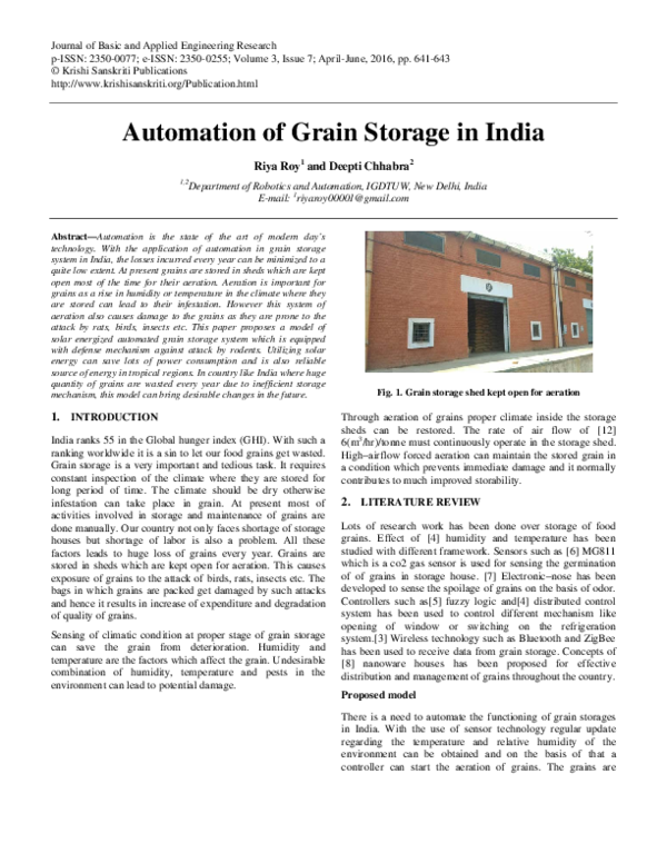 (PDF) Automation of Grain Storage in India