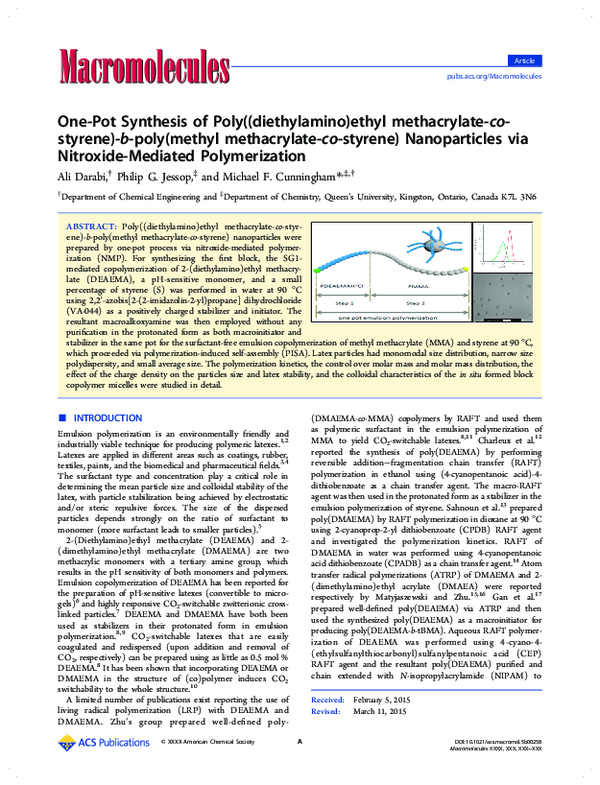 (PDF) One-Pot Synthesis of Poly((diethylamino)ethyl methacrylate-co-styrene)-b-poly(methyl ...