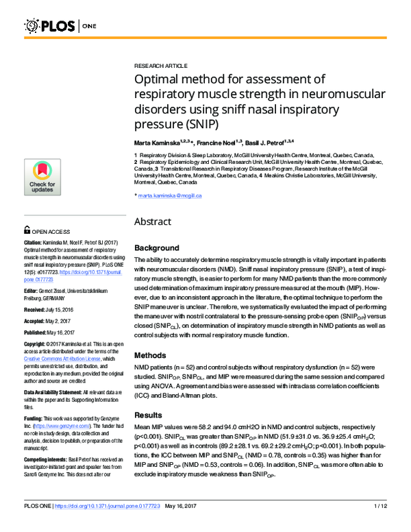 (PDF) Optimal method for assessment of respiratory muscle strength in ...