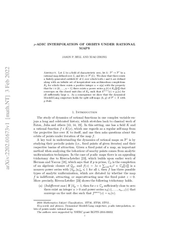 (PDF) $p$-Adic interpolation of orbits under rational maps