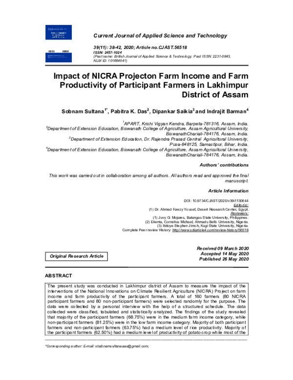 (PDF) Impact of NICRA Projecton Farm Income and Farm Productivity of ...