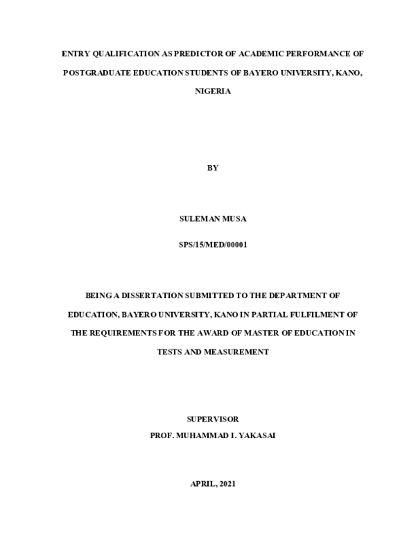 (DOC) Entry Qualification as Predictor Of Academic Performance Of Postgraduate Education ...