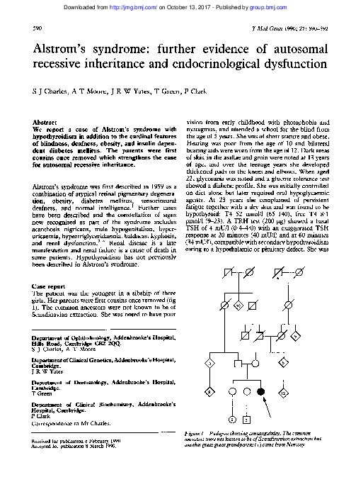(PDF) Alstrom's syndrome: further evidence of autosomal recessive ...