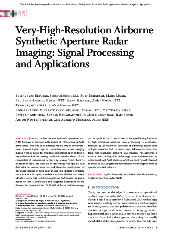 (PDF) Very-High-Resolution Airborne Synthetic Aperture Radar Imaging ...