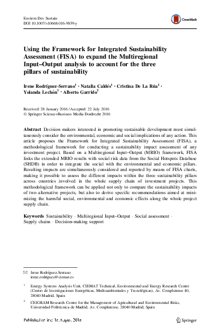 (PDF) Using the Framework for Integrated Sustainability Assessment (FISA) to expand the ...