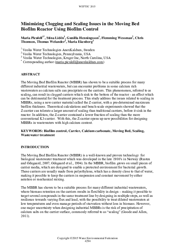 (PDF) Minimizing Clogging and Scaling Issues in the Moving Bed Biofilm ...