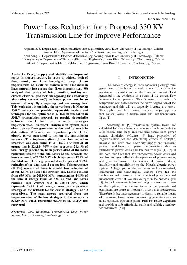 (PDF) Power Loss Reduction for a Proposed 330 KV Transmission Line for ...