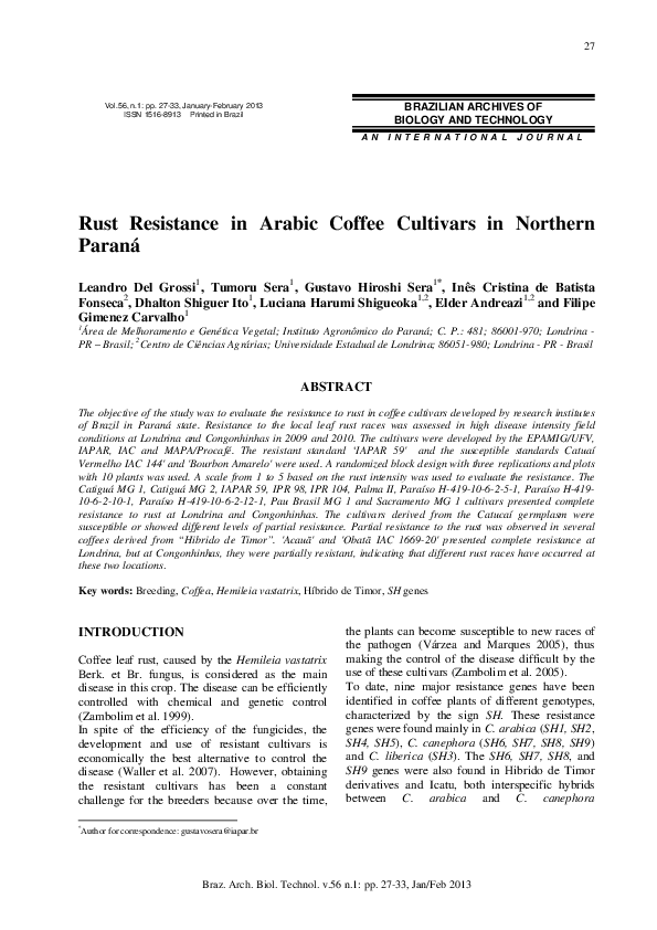 (PDF) Rust resistance in Arabic Coffee cultivars in northern Paraná