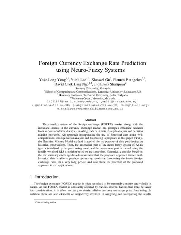 (PDF) Foreign currency exchange rate prediction using neuro-fuzzy systems