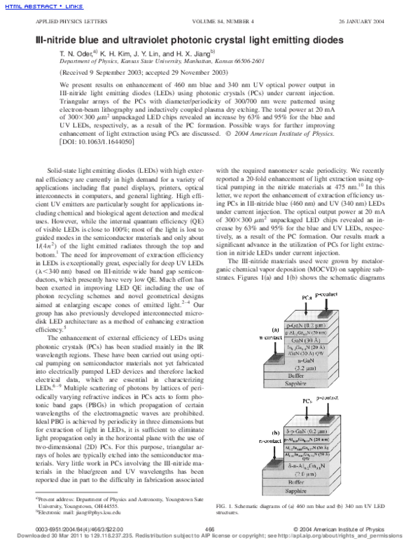 (PDF) III-nitride blue and ultraviolet photonic crystal light emitting diodes
