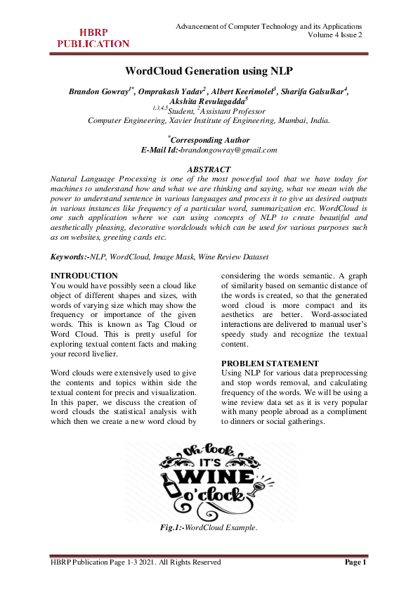 (PDF) WordCloud Generation using NLP