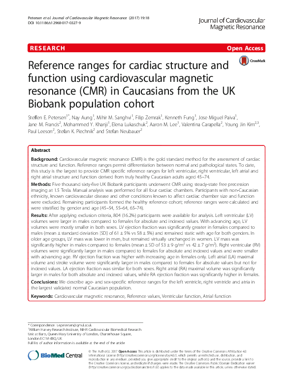(PDF) Reference ranges for cardiac structure and function using ...