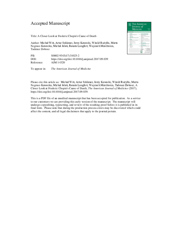 (PDF) A Closer Look at Frederic Chopin's Cause of Death