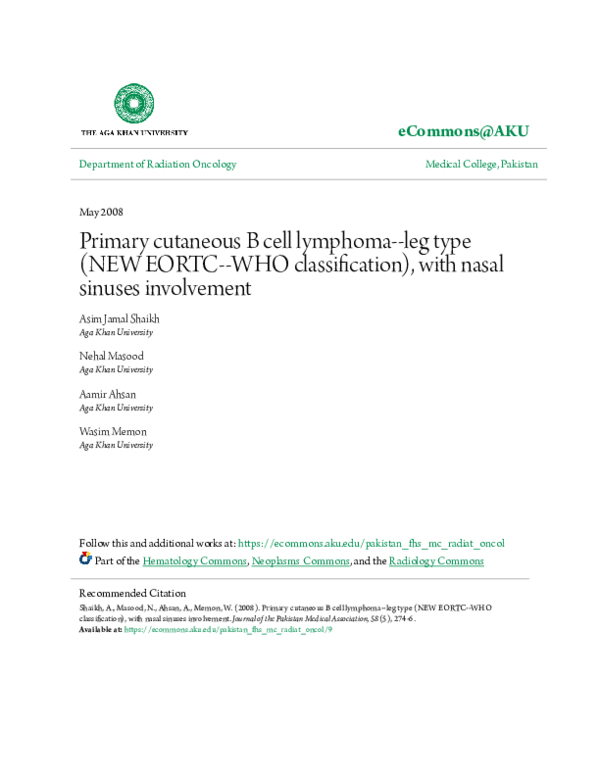 (PDF) Primary cutaneous B cell lymphoma--leg type (NEW EORTC--WHO ...