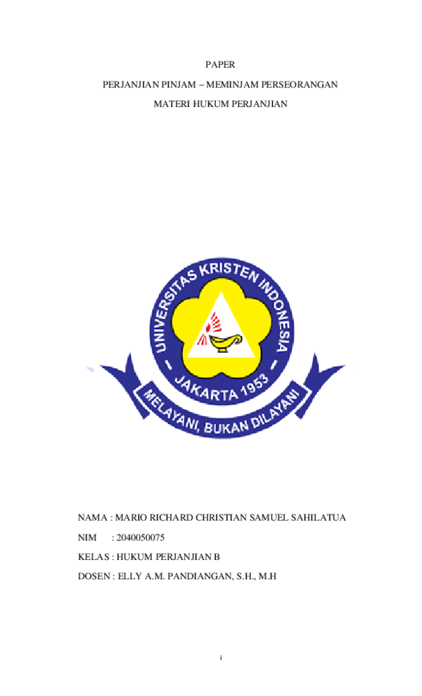 (PDF) PAPER PERJANJIAN PINJAM - MEMINJAM PERSEORANGAN MARIO.R.C.S ...