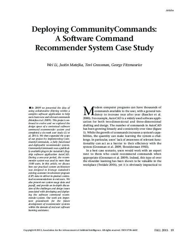 (PDF) Deploying CommunityCommands: A Software Command Recommender System Case Study