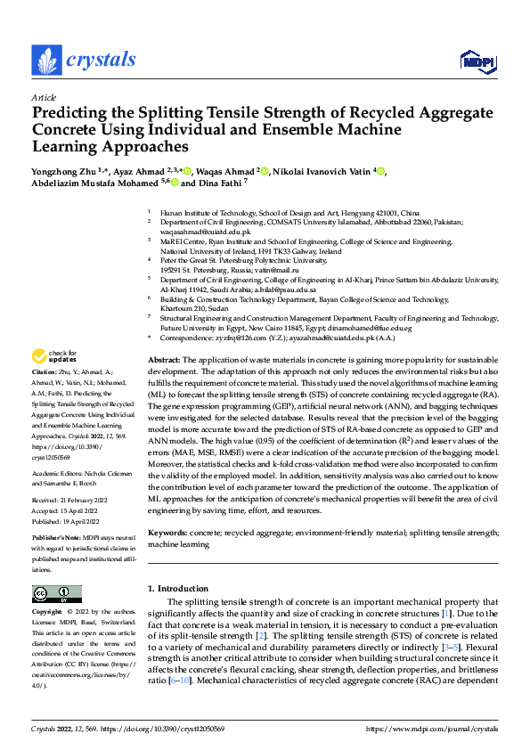 (PDF) Predicting the Splitting Tensile Strength of Recycled Aggregate Concrete Using Individual ...